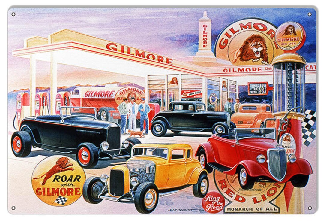 Vintage Style Nostalgic " Gilmore Gas Station With Hot Rods " Metal ...