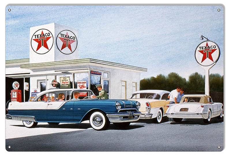 Vintage Style Nostalgic " Texaco Gas Station With Pontiac and Corvette ...