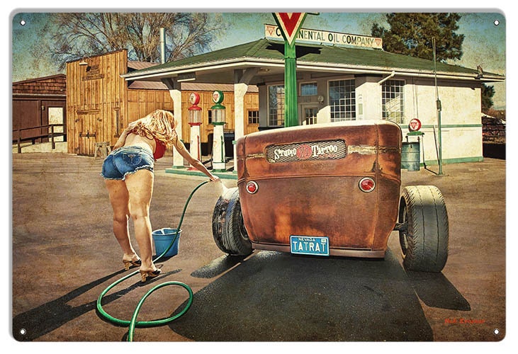Vintage Style Nostalgic " Rat Rod Being Washed " Metal Sign for Your ...