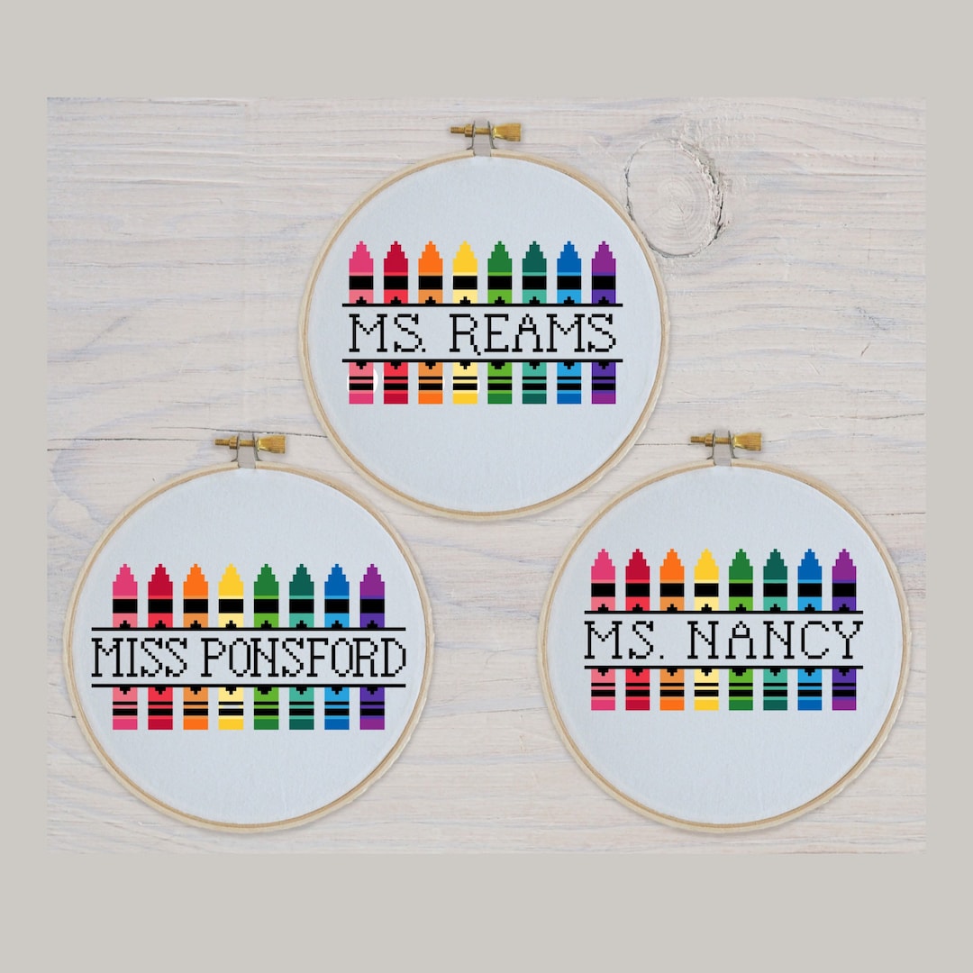 Three Custom Teacher Name Crayon Cross Stitch Patterns - PLEASE READ ...
