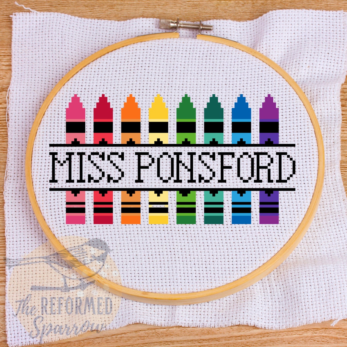 Custom Teacher Cross Stitch Pattern Crayon Cross Stitch - Etsy