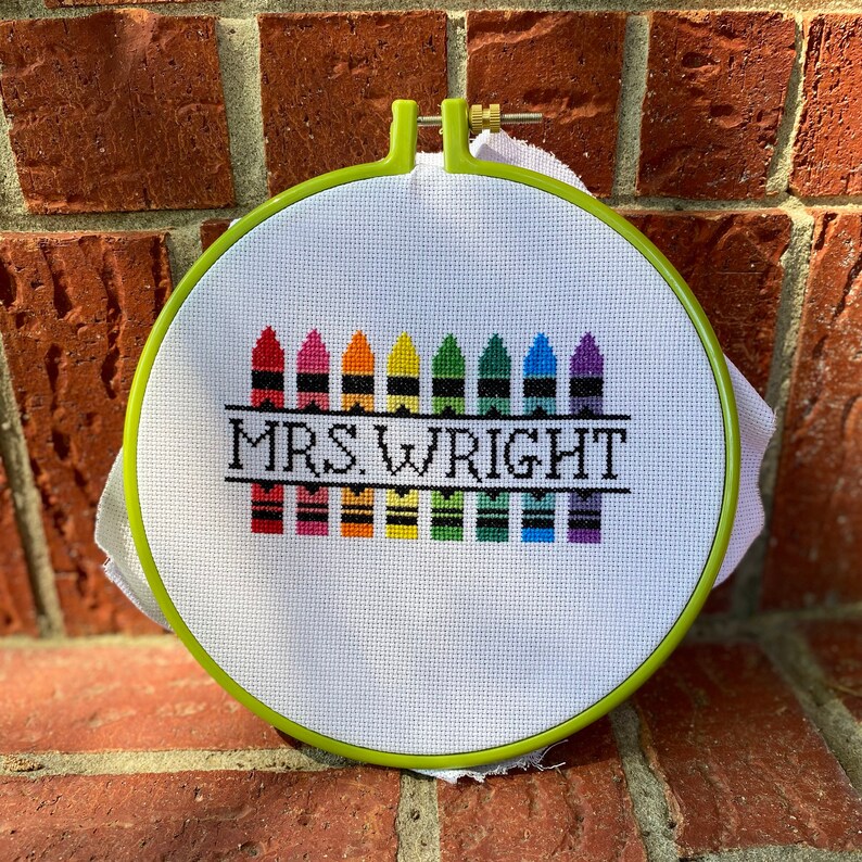 Custom Teacher Cross Stitch Pattern Crayon Cross Stitch | Etsy