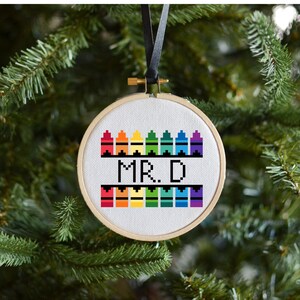 Custom Teacher Cross Stitch Ornament Pattern Crayon Cross - Etsy