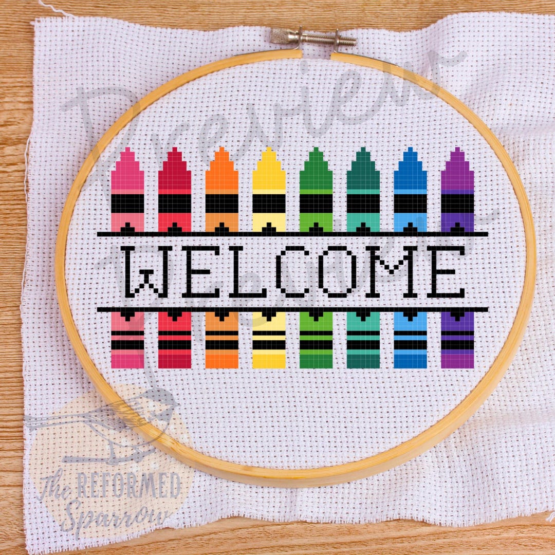 Welcome Crayon Cross Stitch Pattern - PLEASE READ DESCRIPTION - Etsy