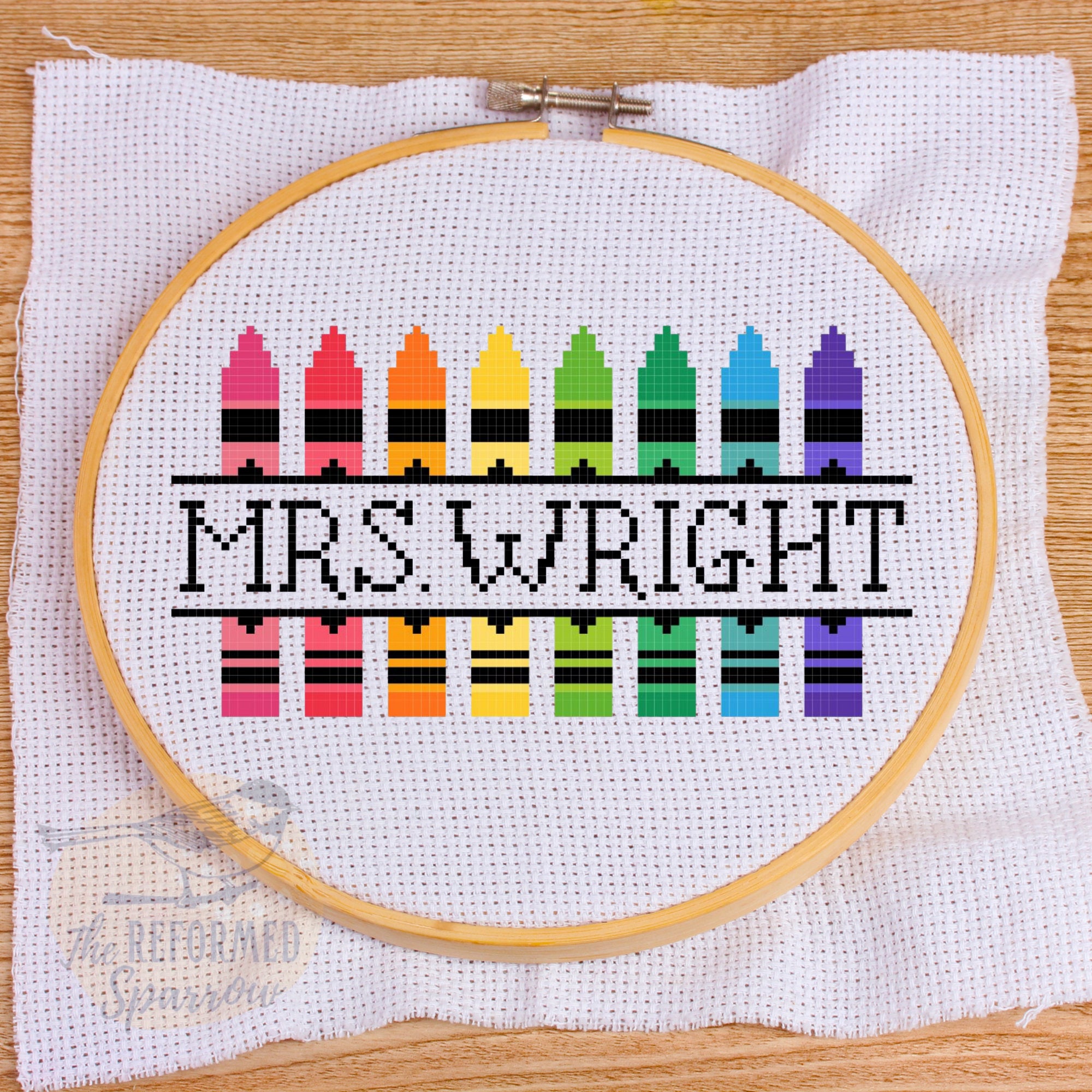 Custom Teacher Cross Stitch Pattern Crayon Cross Stitch - Etsy