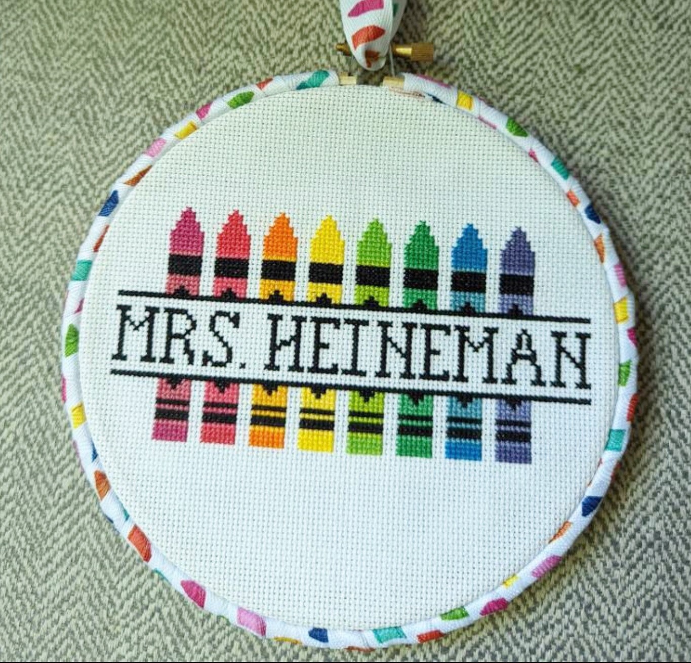 Custom Teacher Cross Stitch Pattern Crayon Cross Stitch - Etsy