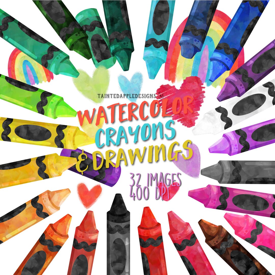 3D Watercolor Crayon Clipart Digital Instant Download Rainbow Crayon ...
