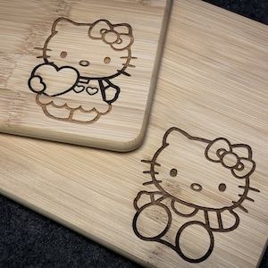 Hello Kitty - Waving Kitty Laser Engraved Bamboo Cutting Board in 3 ...