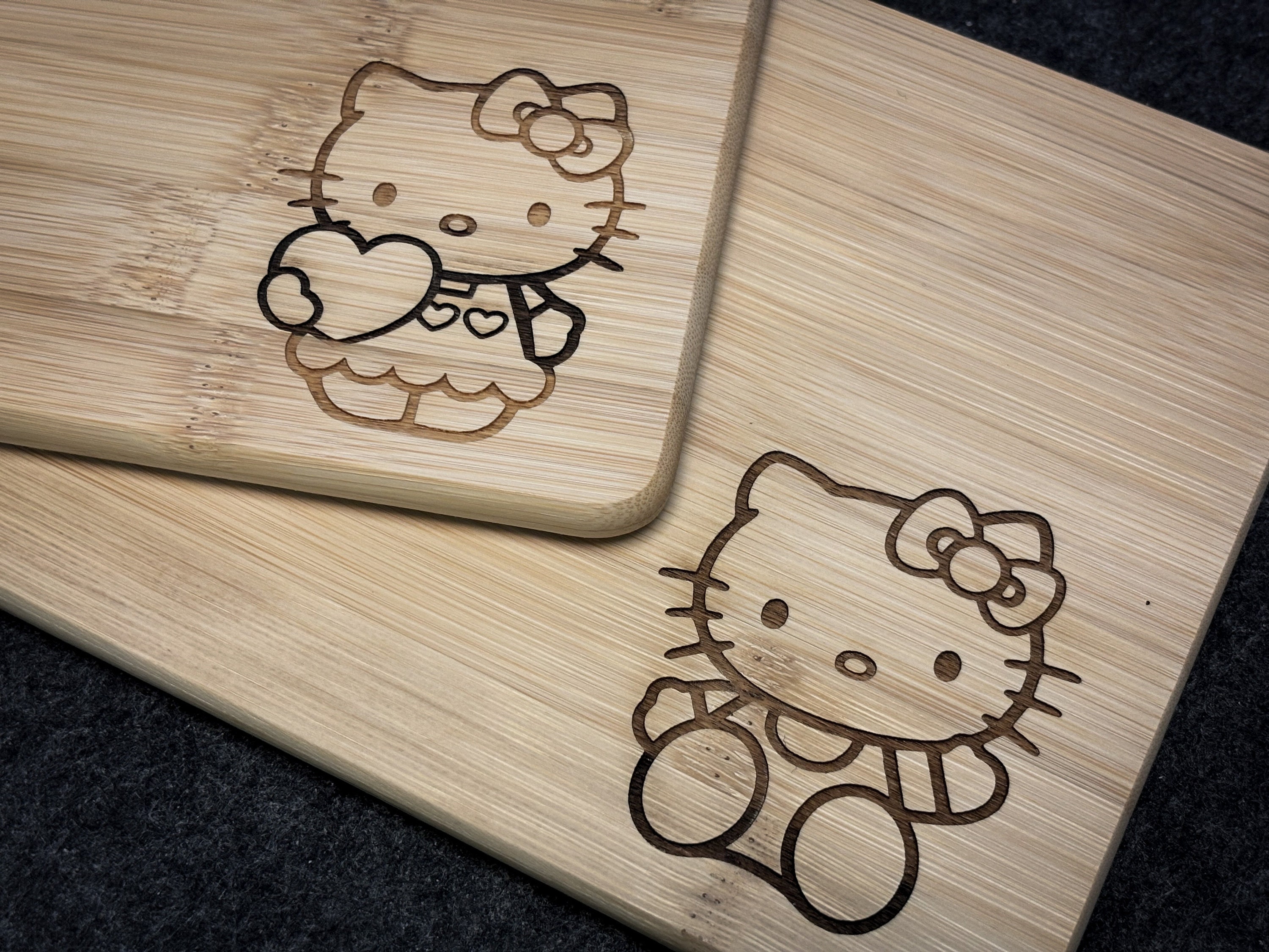 Hello Kitty Heart Kitty Laser Engraved Bamboo Cutting Board in 3 SIZES ...