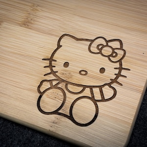 Hello Kitty - Waving Kitty Laser Engraved Bamboo Cutting Board in 3 ...