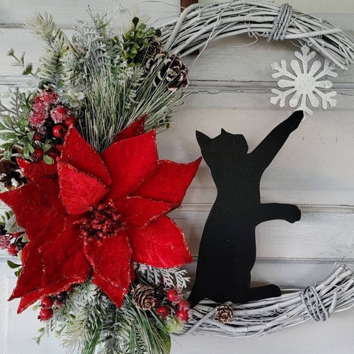 Spring Crescent Moon Black Cat Wreath W/ Tulips & Dangling - Etsy