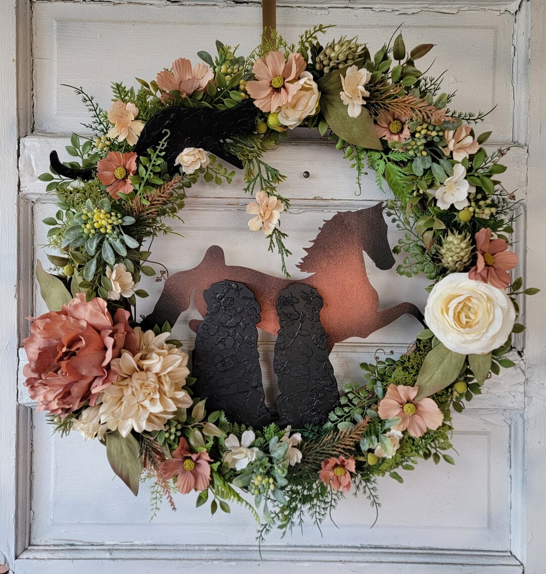 Wildflower Multiple Animals Front Door Wreath • Farm Horse Wreath ...