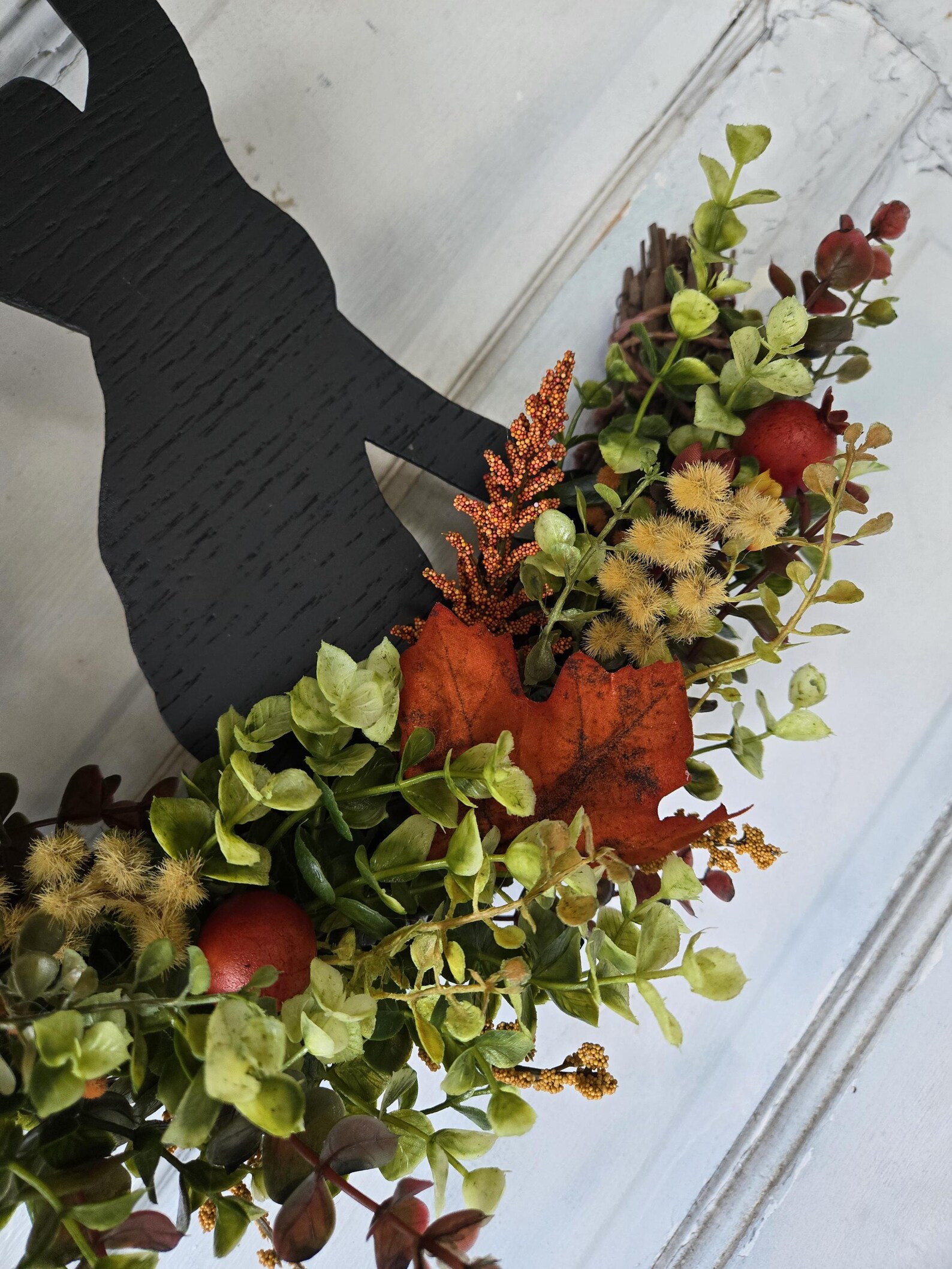 Fairy Cat Fall Crescent Moon Wreath • Celestial Door Hanger • Halloween ...