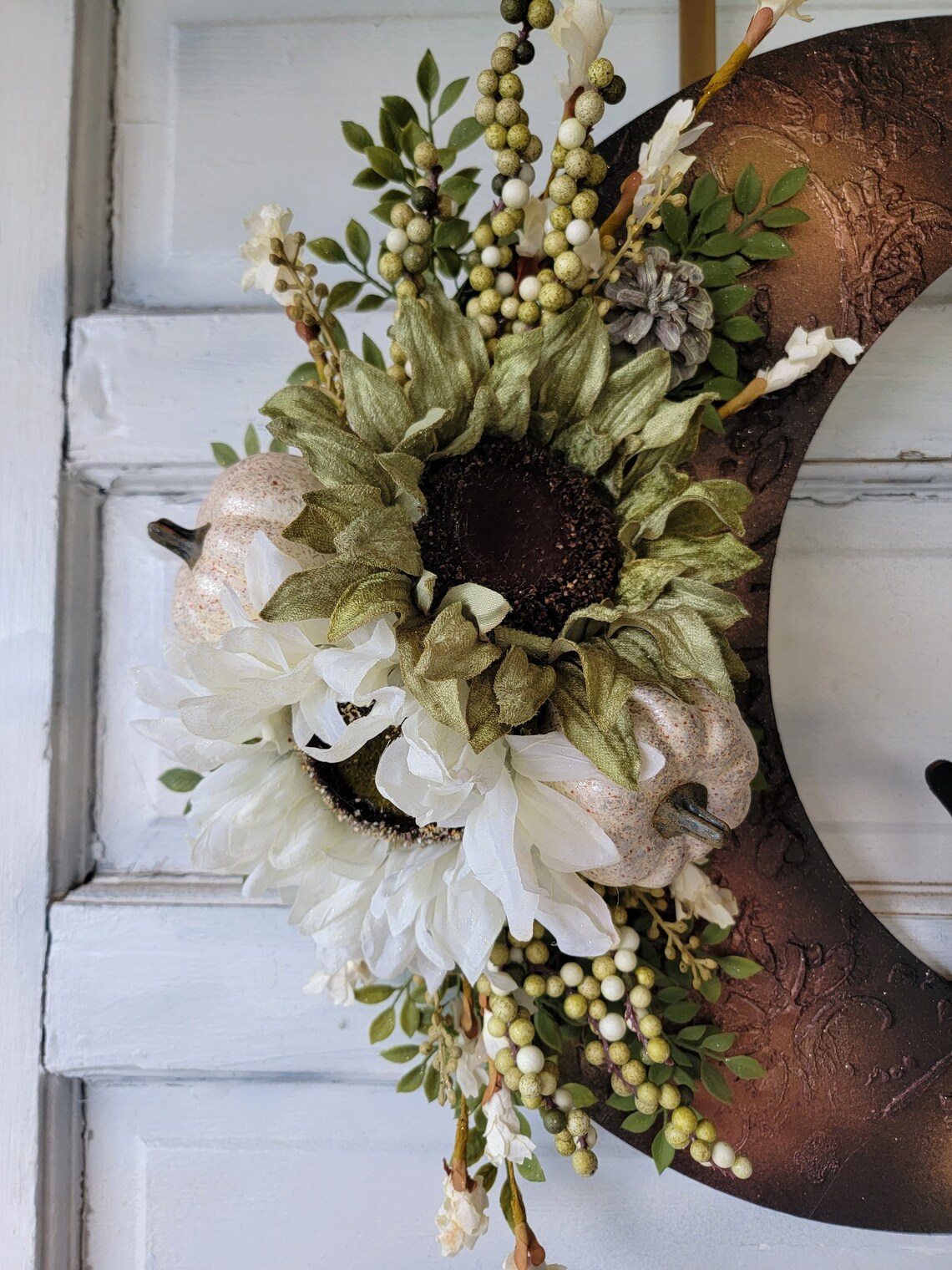 Fall Crescent Moon Cat Pumpkin & Sunflower Wreath • Ethereal Celestial ...