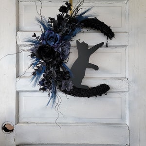 Blue Witchy Cat Moon Crescent Moon • Onyx Crystal Front Door Decor ...