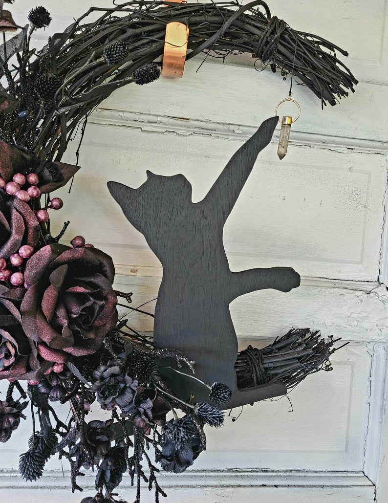 Cat Moon Wreath Witchy Hag Crescent Moon W/ Crystal - Etsy