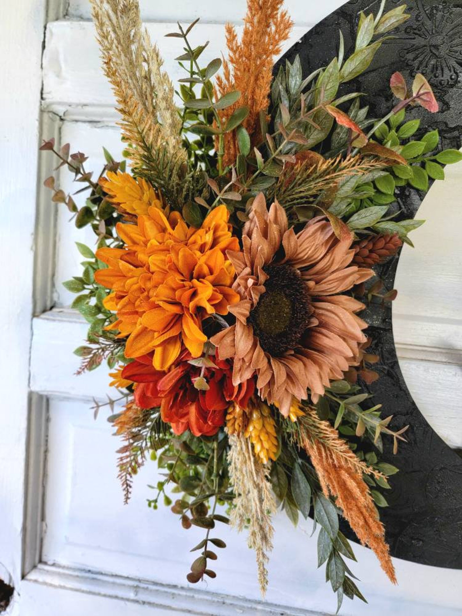 Fall Cat Crescent Moon Wreath Witchy Botanical W/ Sunflower - Etsy