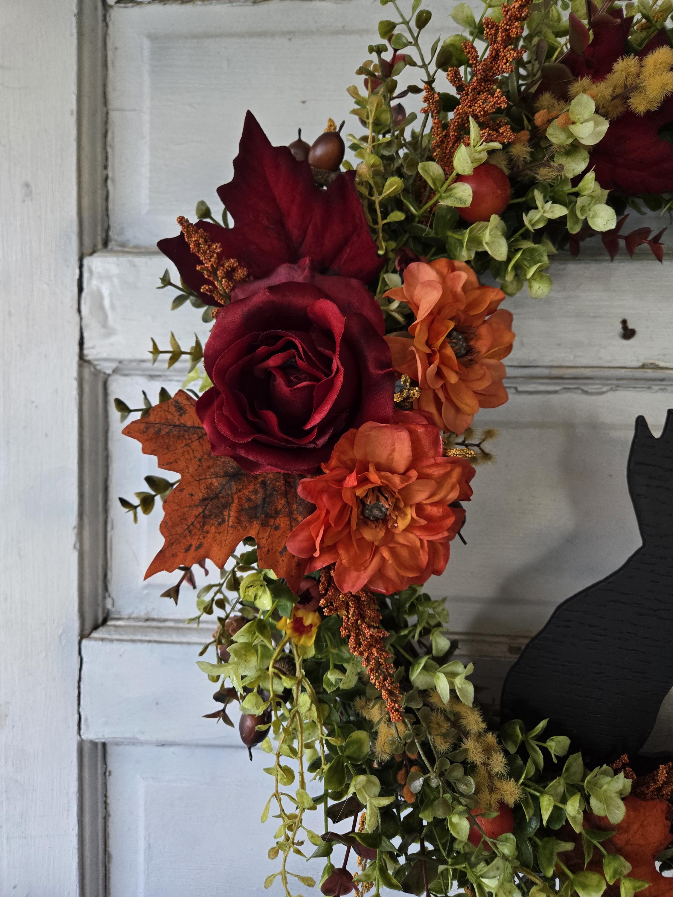 Fairy Cat Fall Crescent Moon Wreath • Celestial Door Hanger • Halloween ...