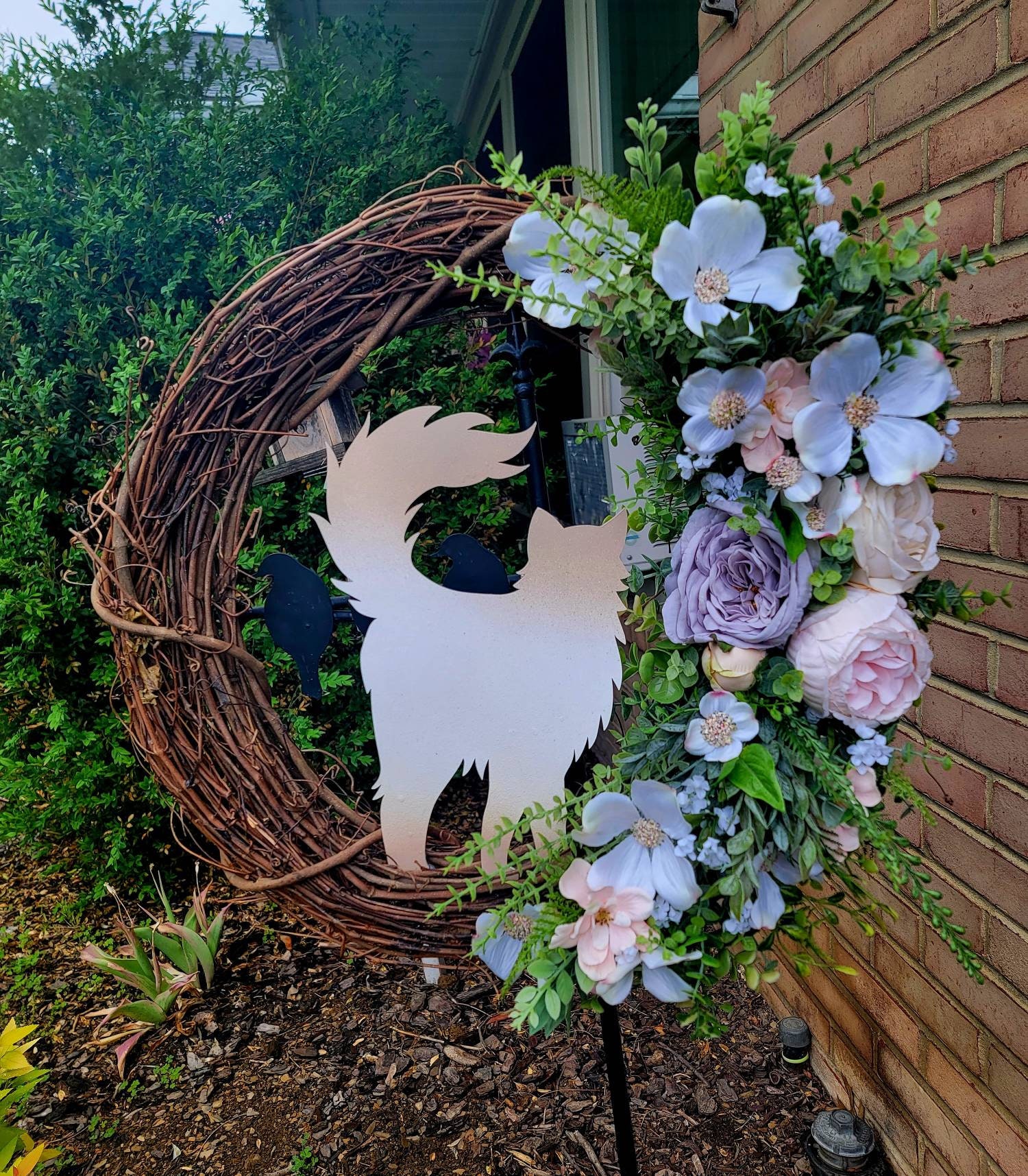 Spring Easter Fluffy Cat Wreath 18 Grapevine W/ Pink & - Etsy