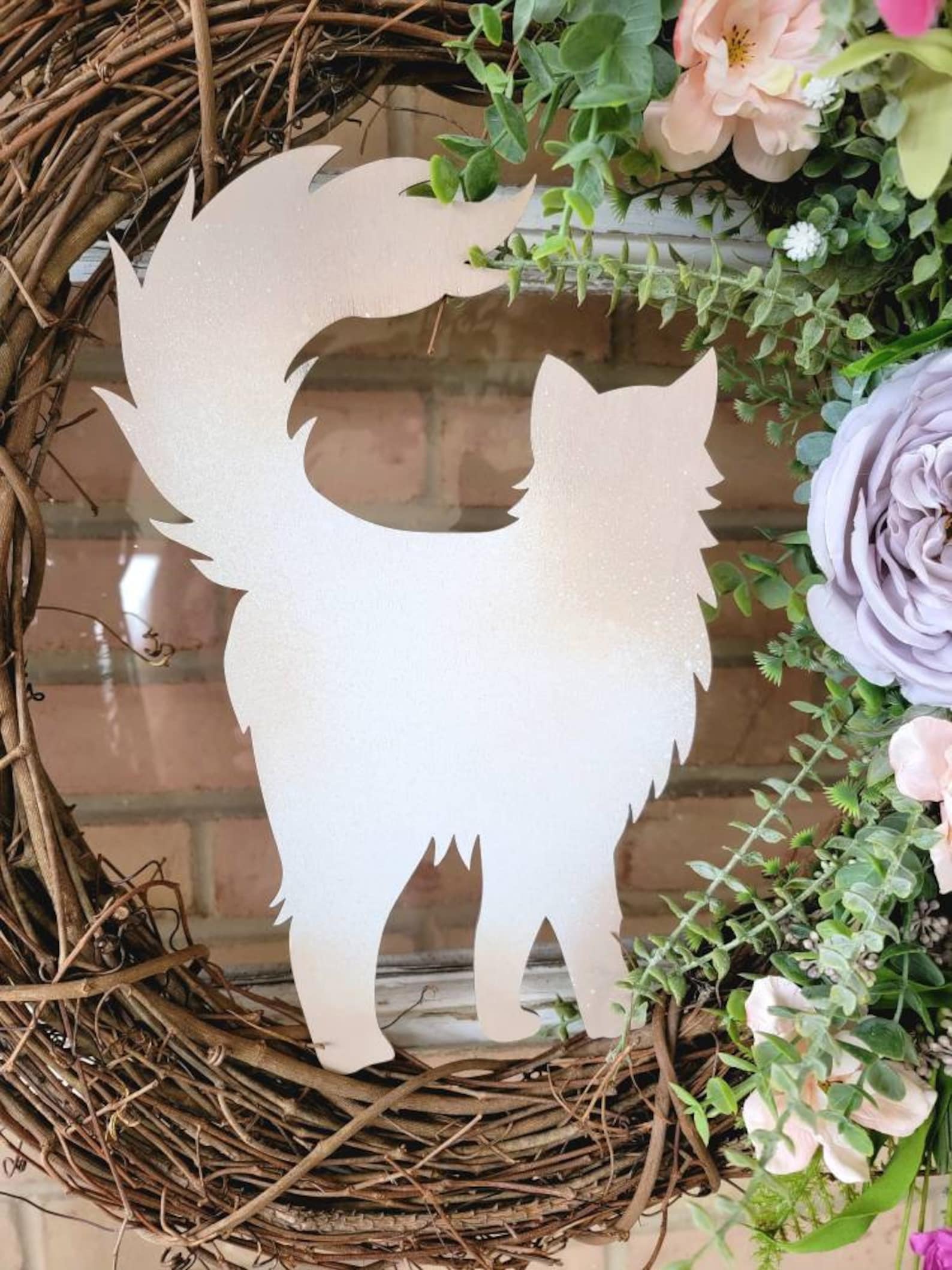 Spring Easter Fluffy Cat Wreath 18 Grapevine W/ Pink & - Etsy