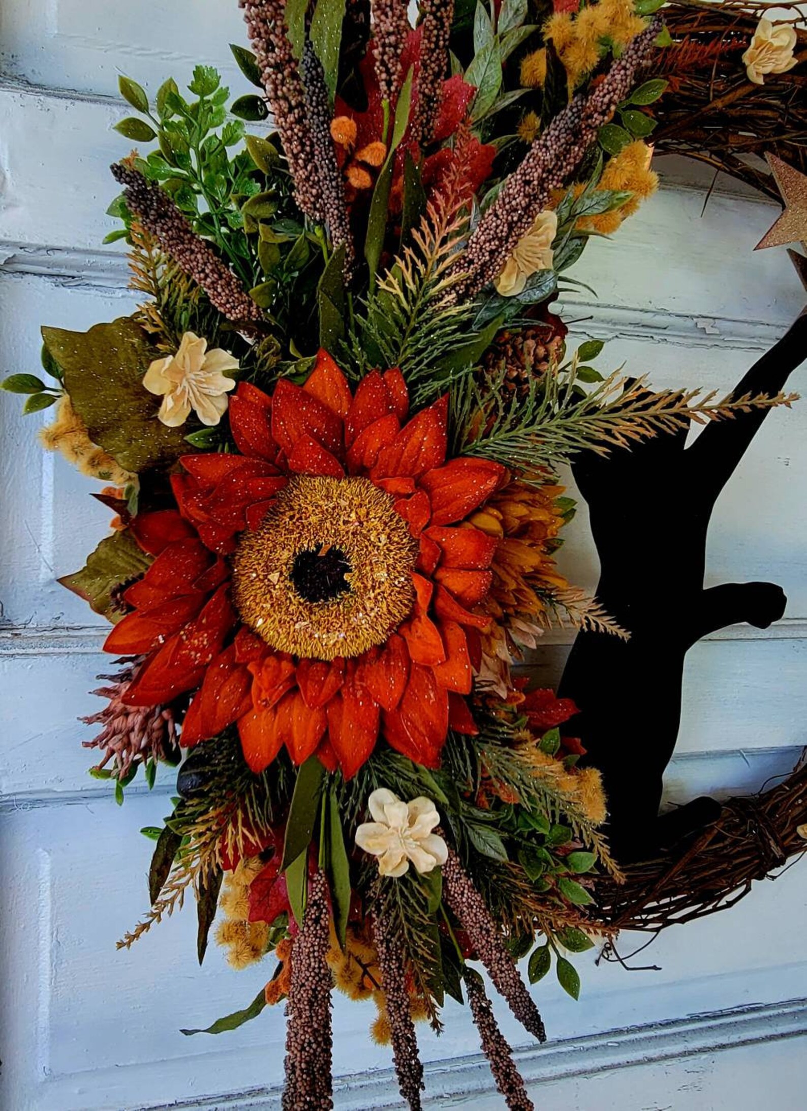 Cat Moon Wreath Fall Sunflower Crescent 18'' Grapevine - Etsy