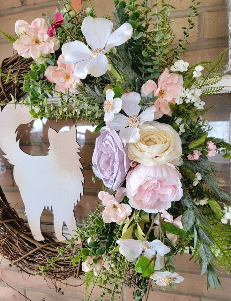 Spring Easter Fluffy Cat Wreath 18 Grapevine W/ Pink & - Etsy