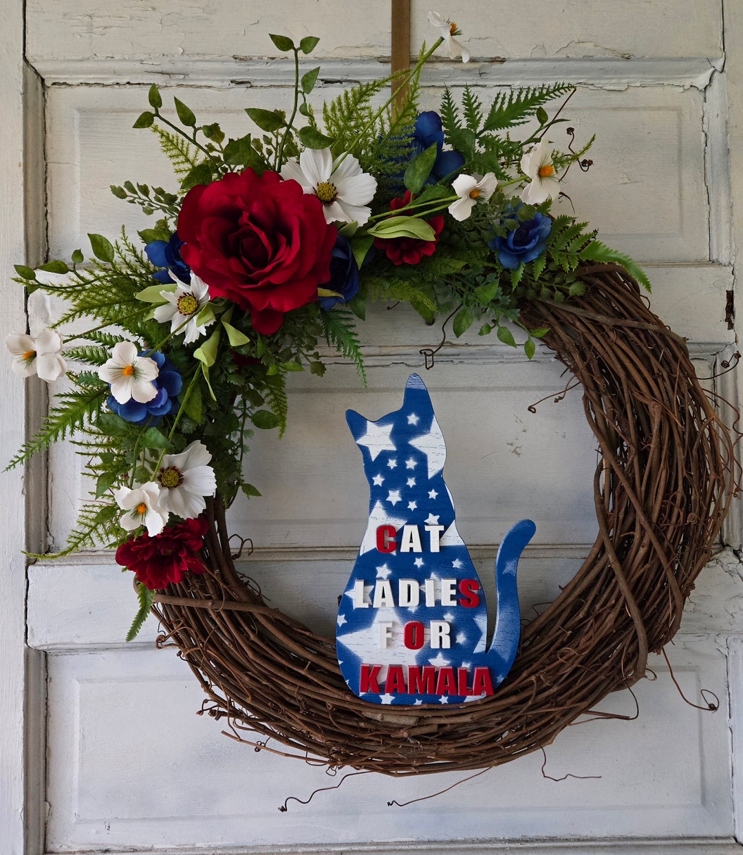 Patriotic Kamala Harris Cat Ladies Wreath Democratic Party Door Decor ...