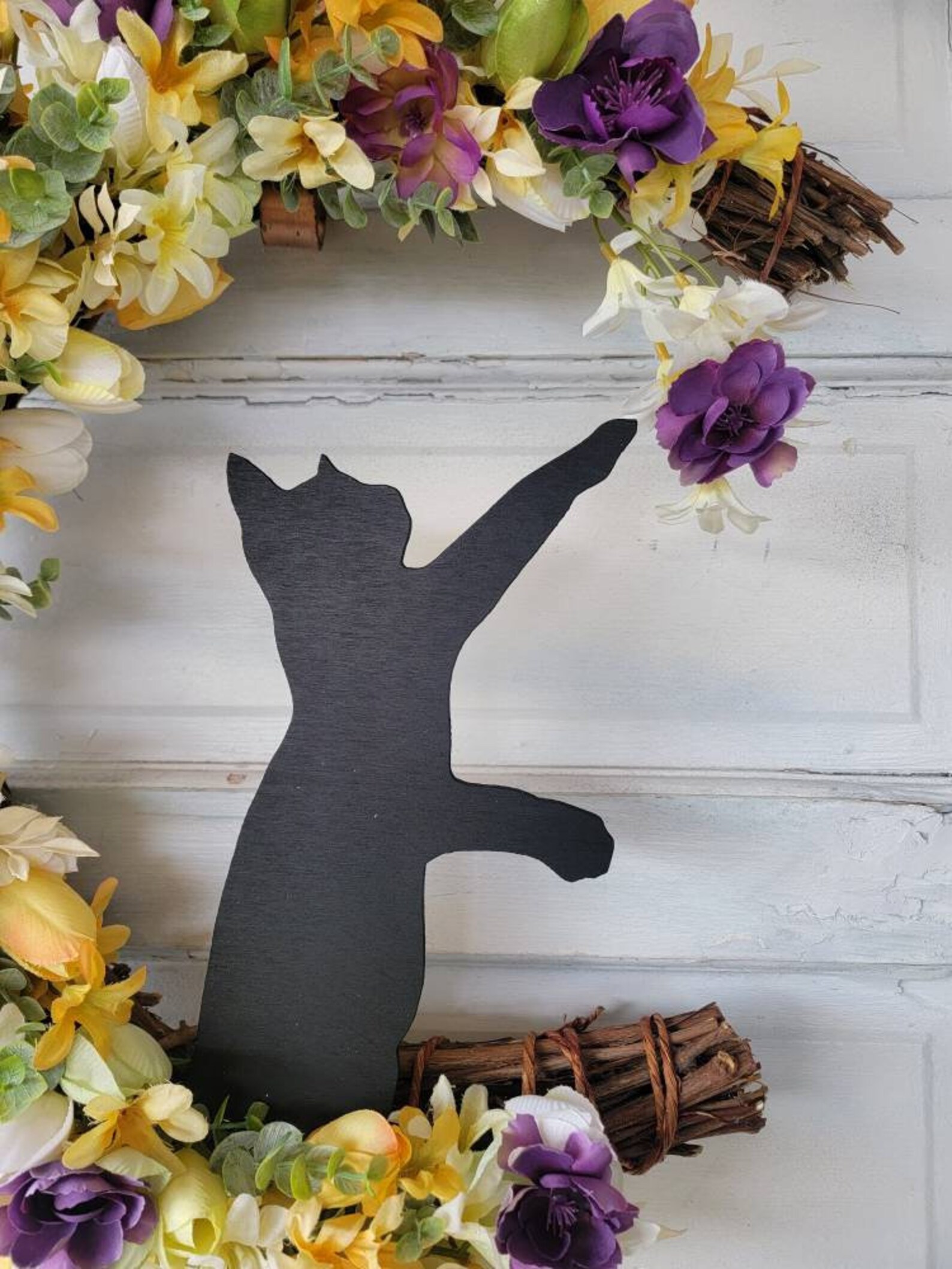 Spring Crescent Moon Black Cat Wreath W/ Tulips & Dangling - Etsy