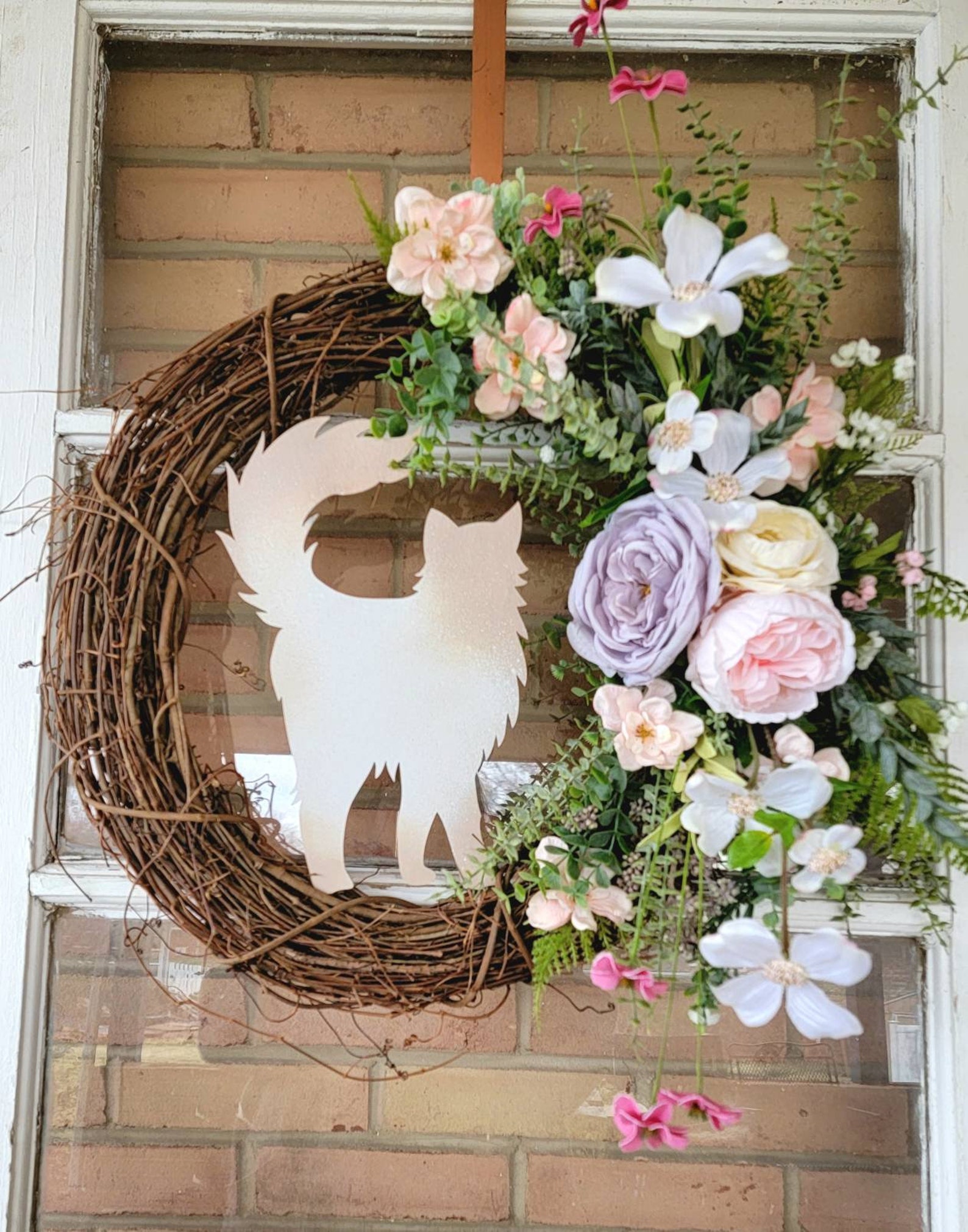 Spring Easter Fluffy Cat Wreath 18 Grapevine W/ Pink & - Etsy
