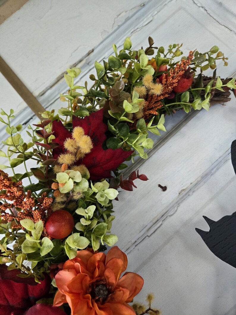 Fairy Cat Fall Crescent Moon Wreath • Celestial Door Hanger • Halloween ...