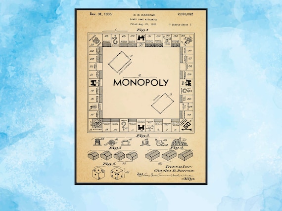 Monopoly Game Patent Print Board Game Poster Chalkboard - Etsy