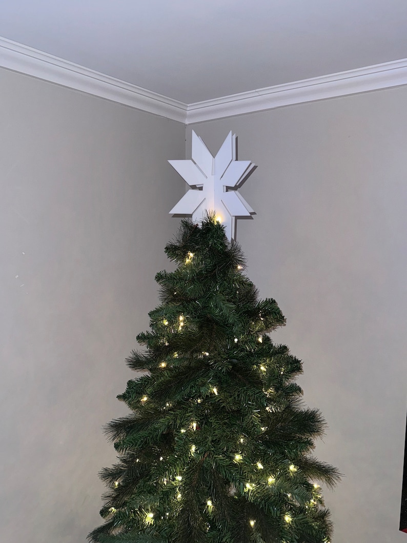 Elegant Two Piece Snowflake / Star Christmas Tree Topper in White ...