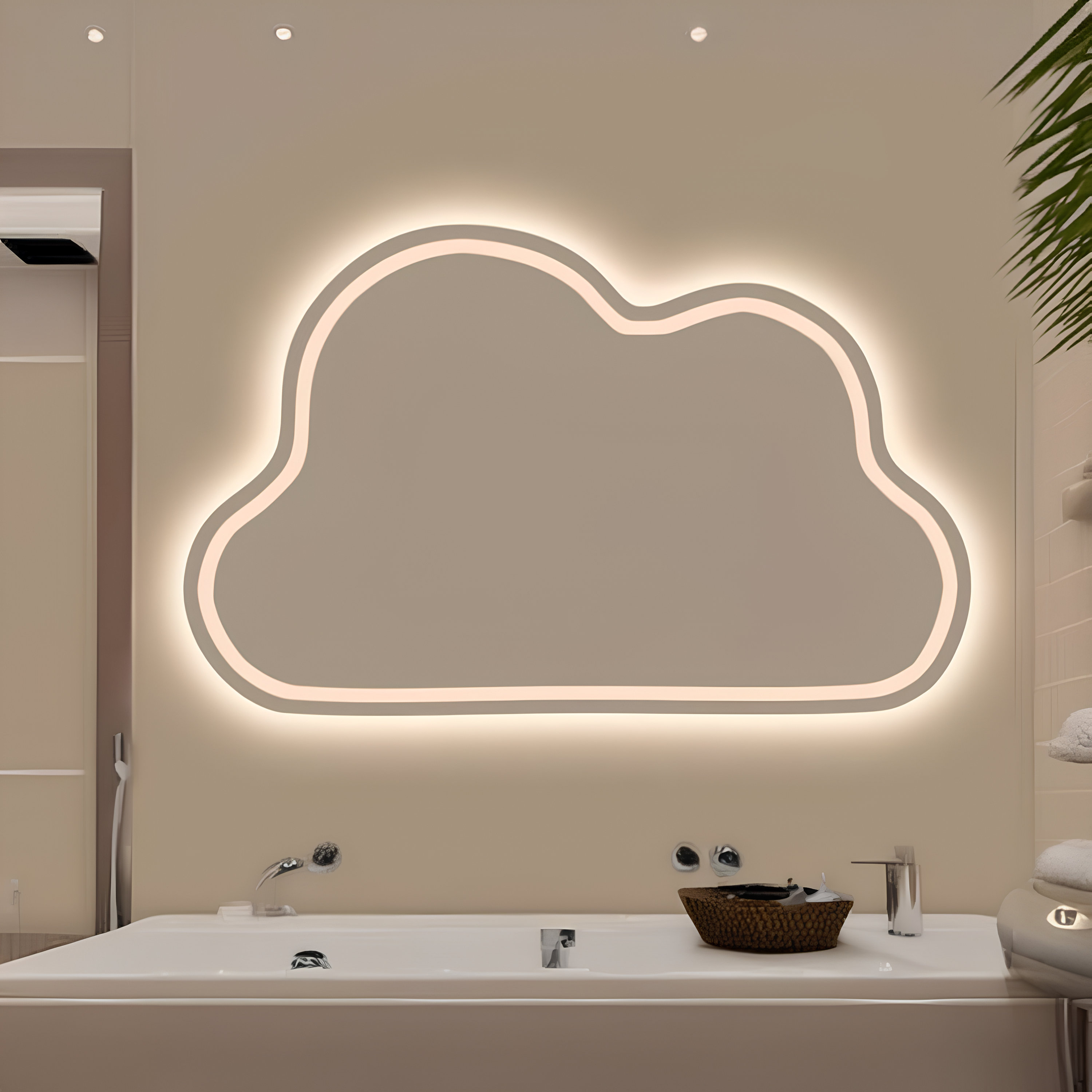 Cloud Shaped Illuminated Mirror Stylish LED Wall Decor Modern Lighting ...