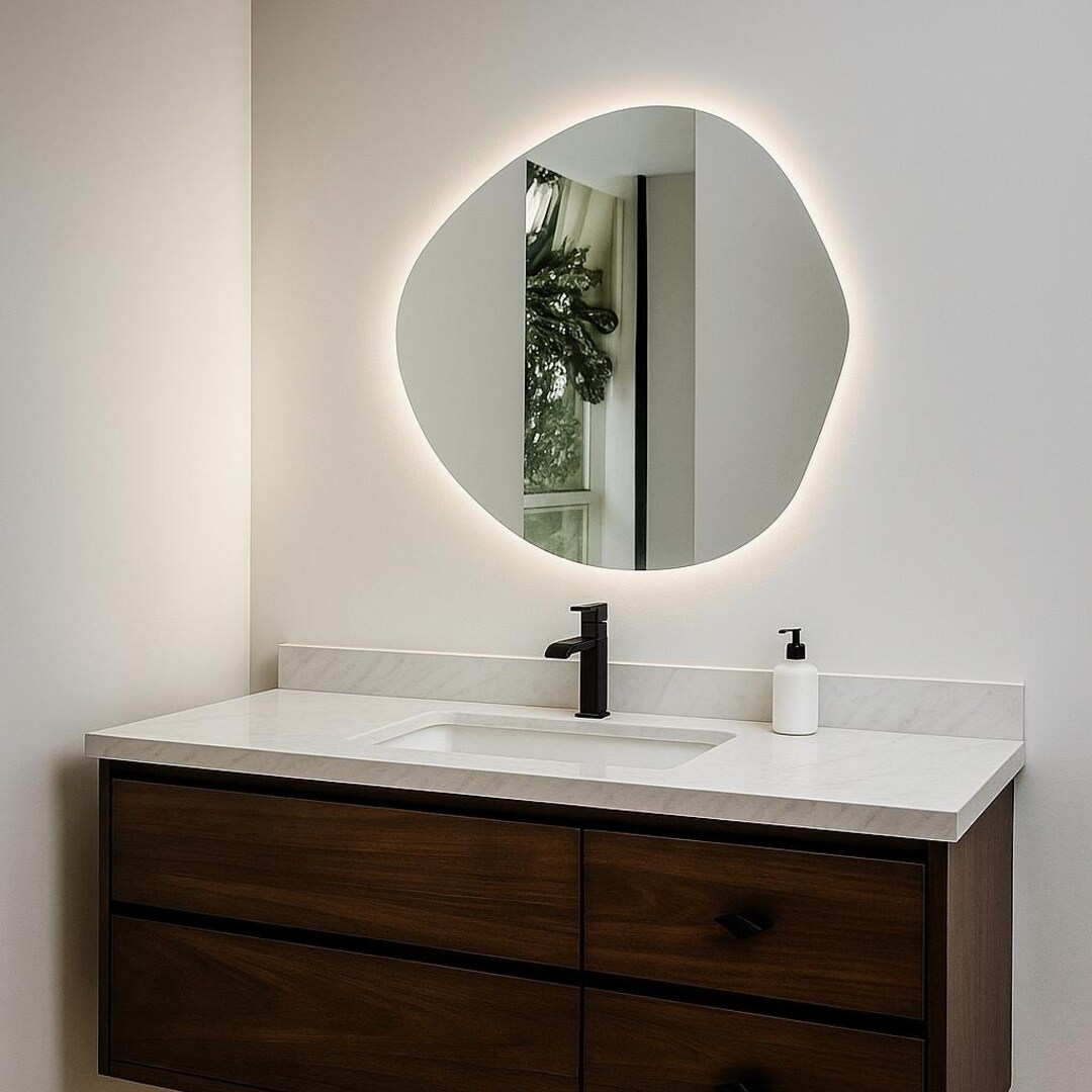 Asymmetrical LED Mirror: Chic Abstract Wall Decor - Etsy