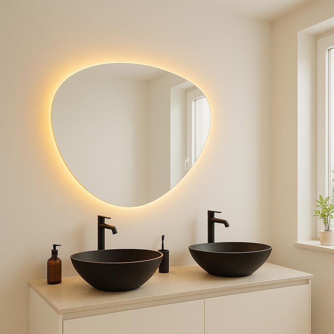 Modern Asymmetrical LED Wall Mirror: Anti-fog Bathroom Vanity Mirror - Etsy