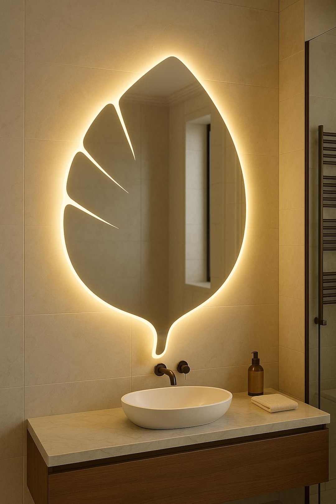 Illuminated Leaf Mirror – Glow LED Wall Mirror, Nature Inspired Decor ...