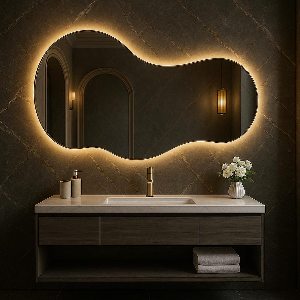 Asymmetrical LED Bathroom Mirror: Modern Lighted Frameless Design - Etsy