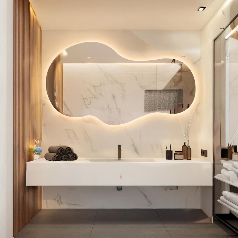 Asymmetrical LED Bathroom Mirror: Modern Lighted Frameless Design - Etsy