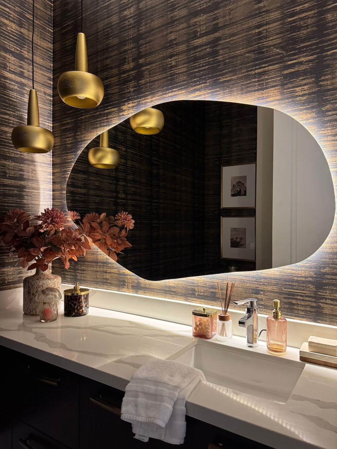 Asymmetrical LED Wall Mirror: Modern Backlit Vanity Decor - Etsy