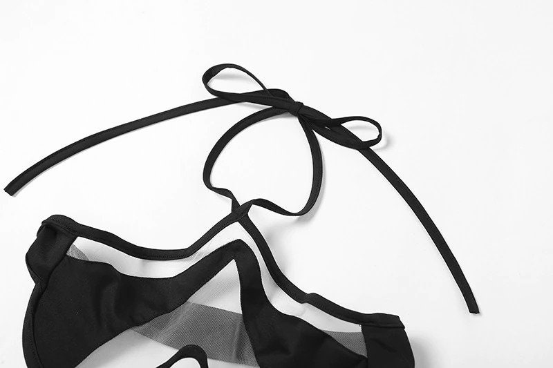 Sexy Mesh See Through Bikini Fashion Halter Swimsuit Two Etsy