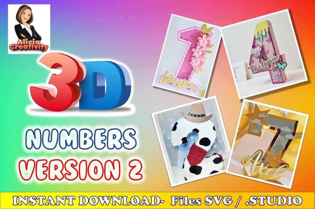 3D Number, svg, studio, diy, shaker, papercraft, decorative, topper ...