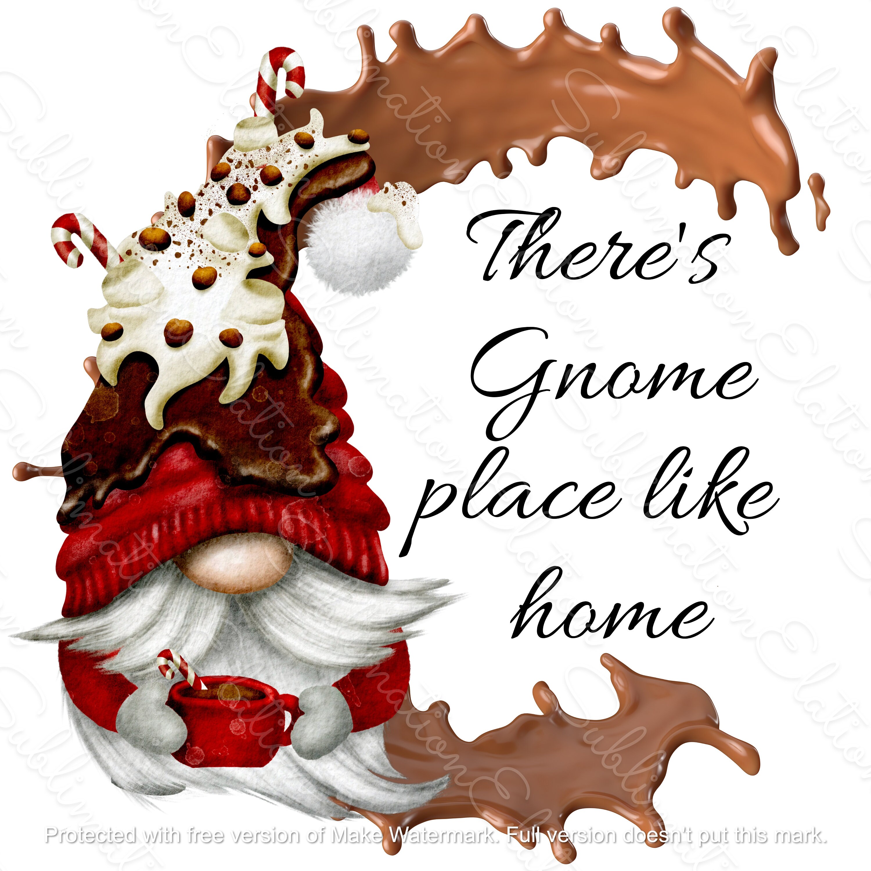 Hot Chocolate Gnomes Set of 5 Sublimation PNG Designs, Coasters, Totes ...