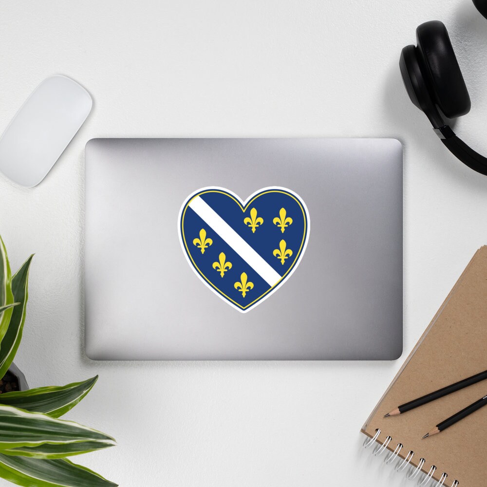Bosnia Heart Sticker Bih Coat of Arms, 3x3 Inch, 4x4 Inch, or 5.5x5.5 ...