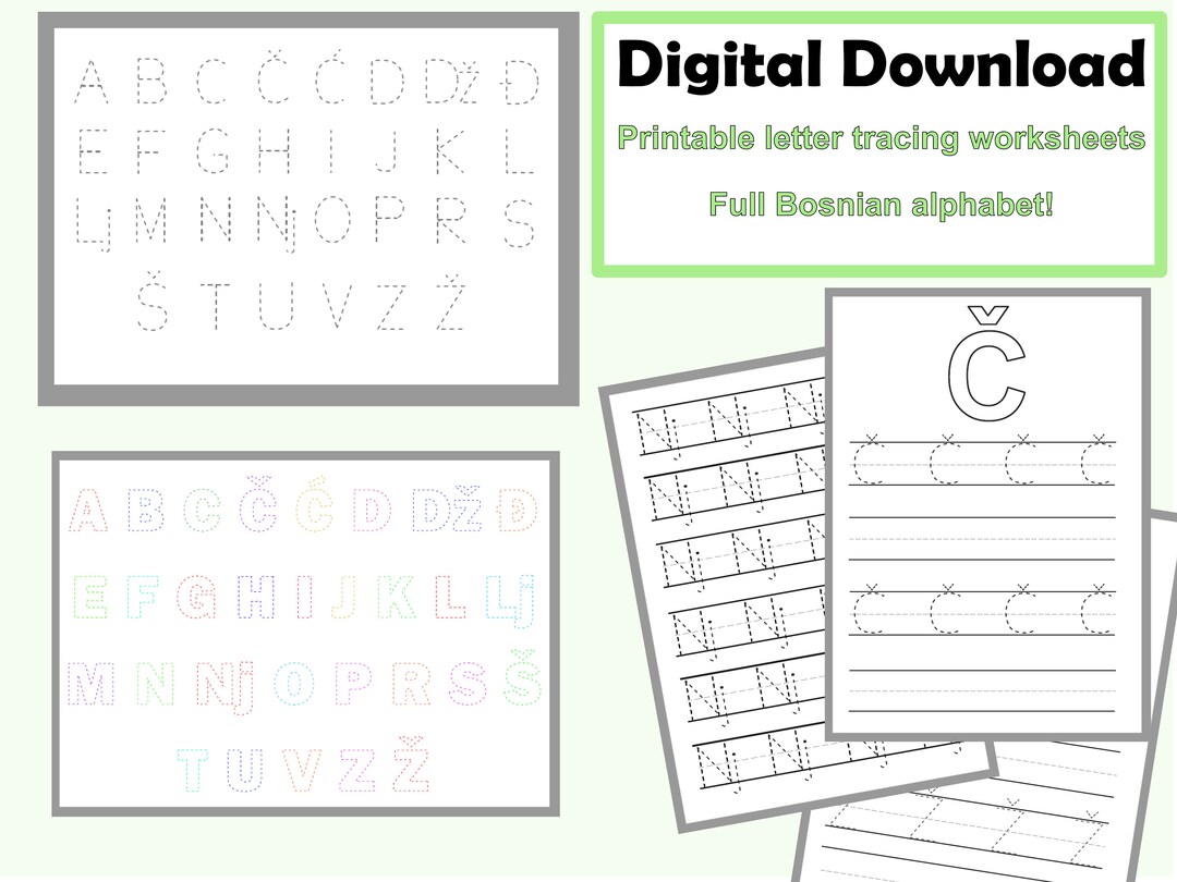 Bosnian Alphabet Letter Tracing Worksheets for Kids, Learn to Write ...