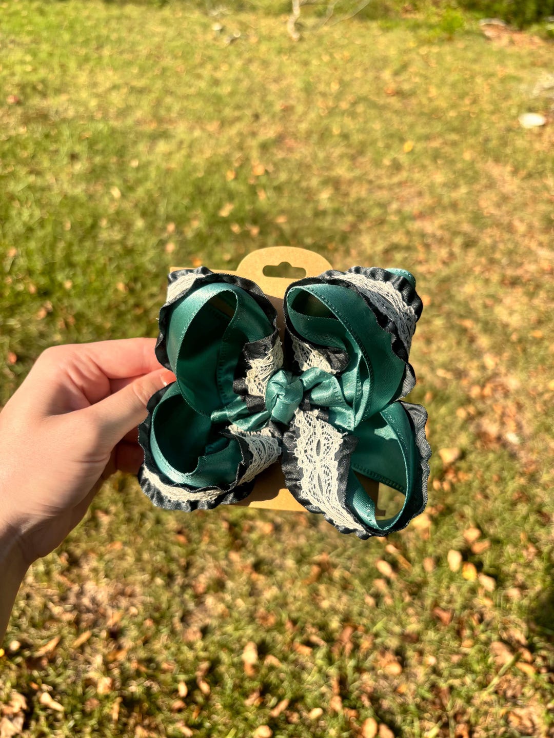 Green/teal Lace Ruffle Bow - Etsy