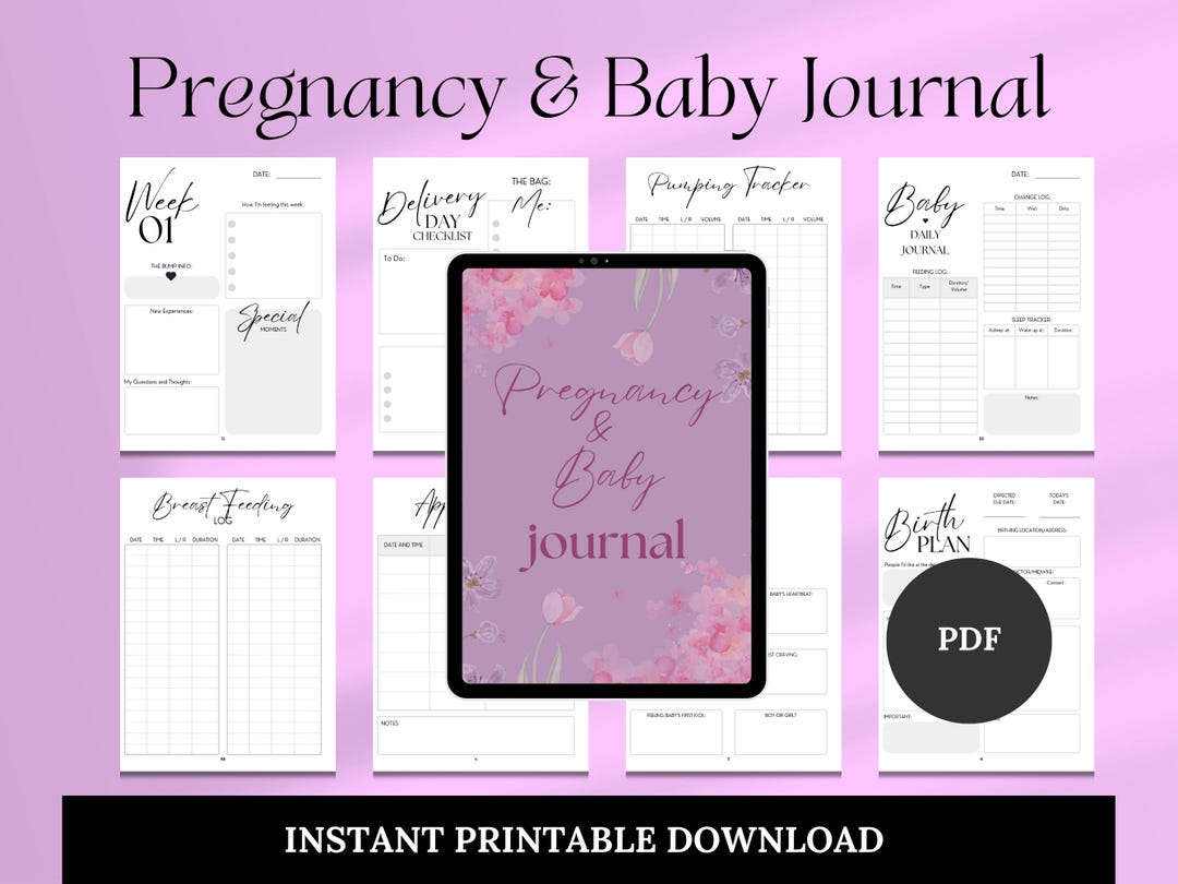 Pregnancy and Baby Journal, Pregnancy Printable Planner, New Baby Daily ...