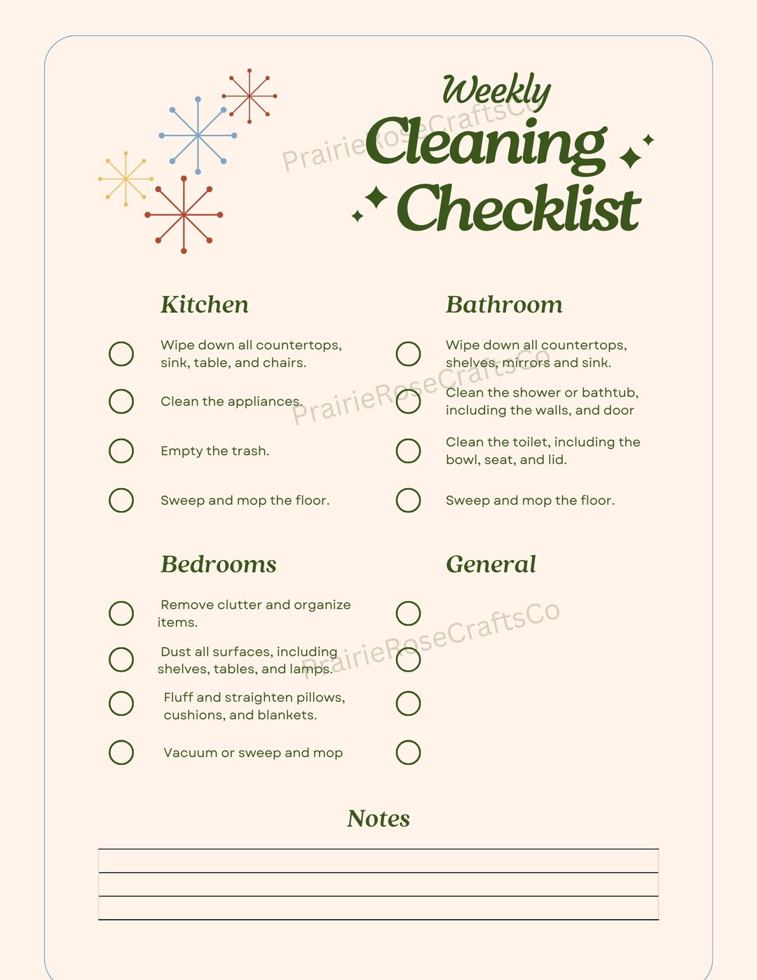 Vintage Weekly Cleaning Checklist, 1950s Housewife, Weekly Cleaning ...