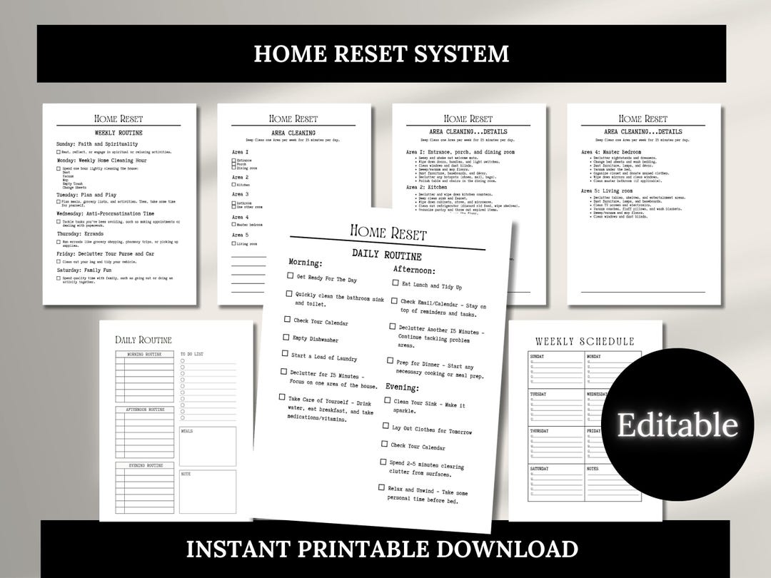 Home Reset, Editable Cleaning Routine, Home Organization Printable ...