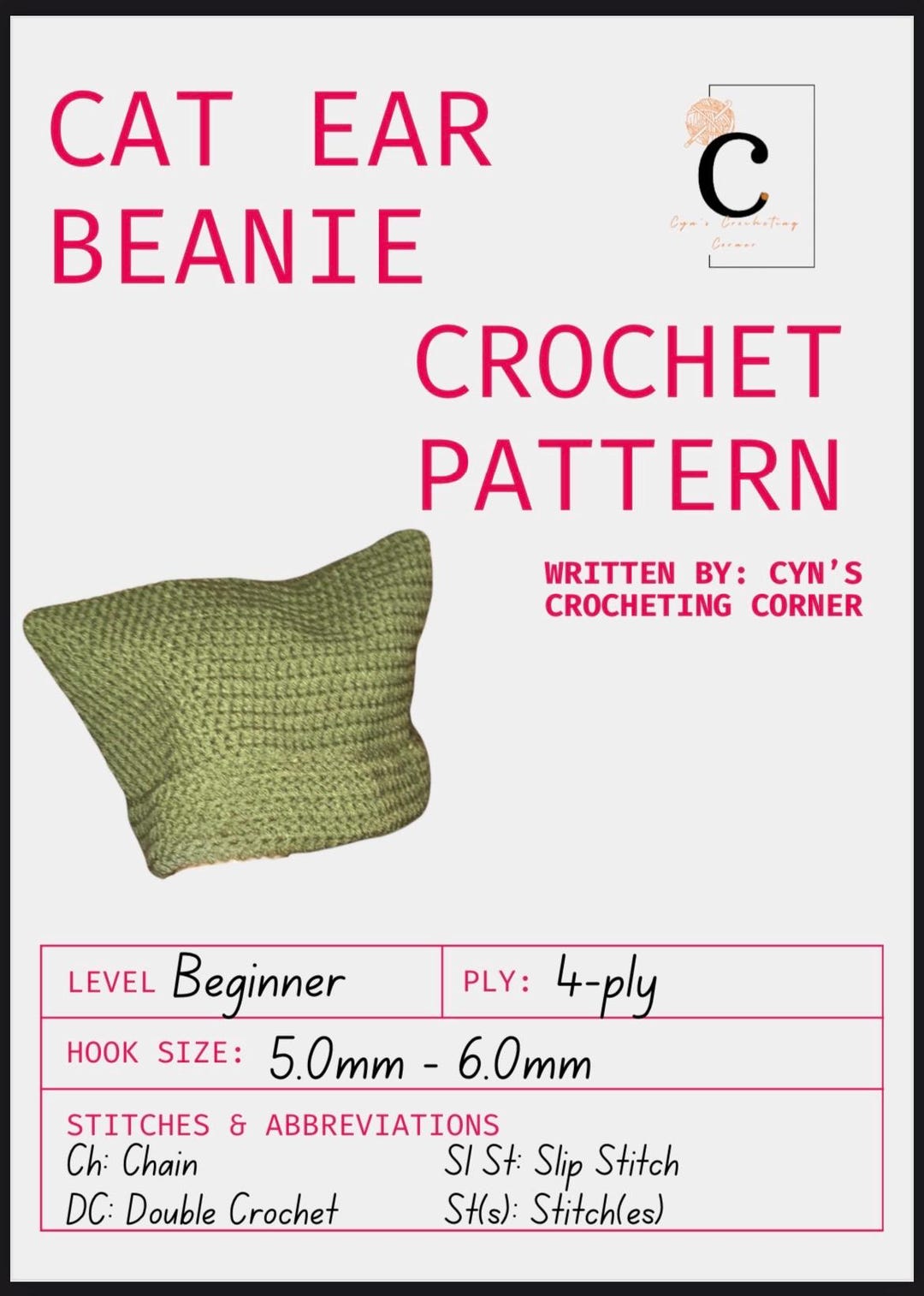 Crochet Cat Ear Beanie Pattern *PDF ONLY* - Etsy