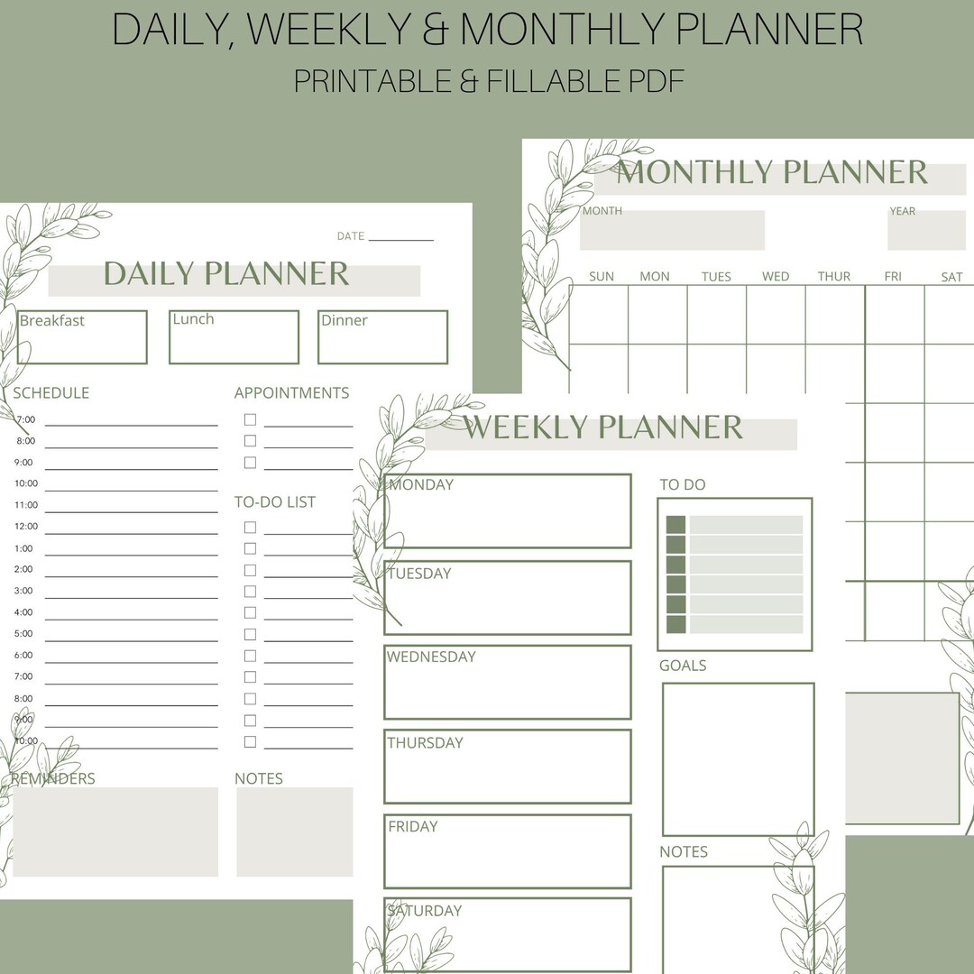 Daily, Weekly & Monthly Planner, Printable or Digital Download - Etsy